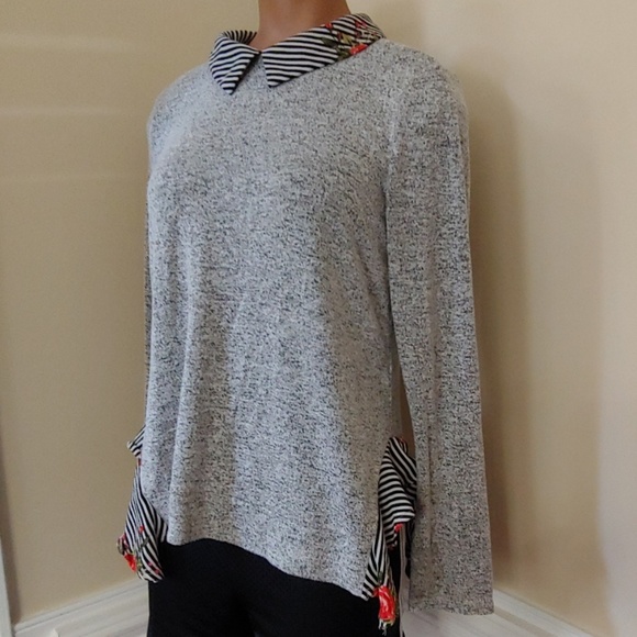 Monteau | Sweaters | Monteau La Sweater Floral Striped Accents Large ...